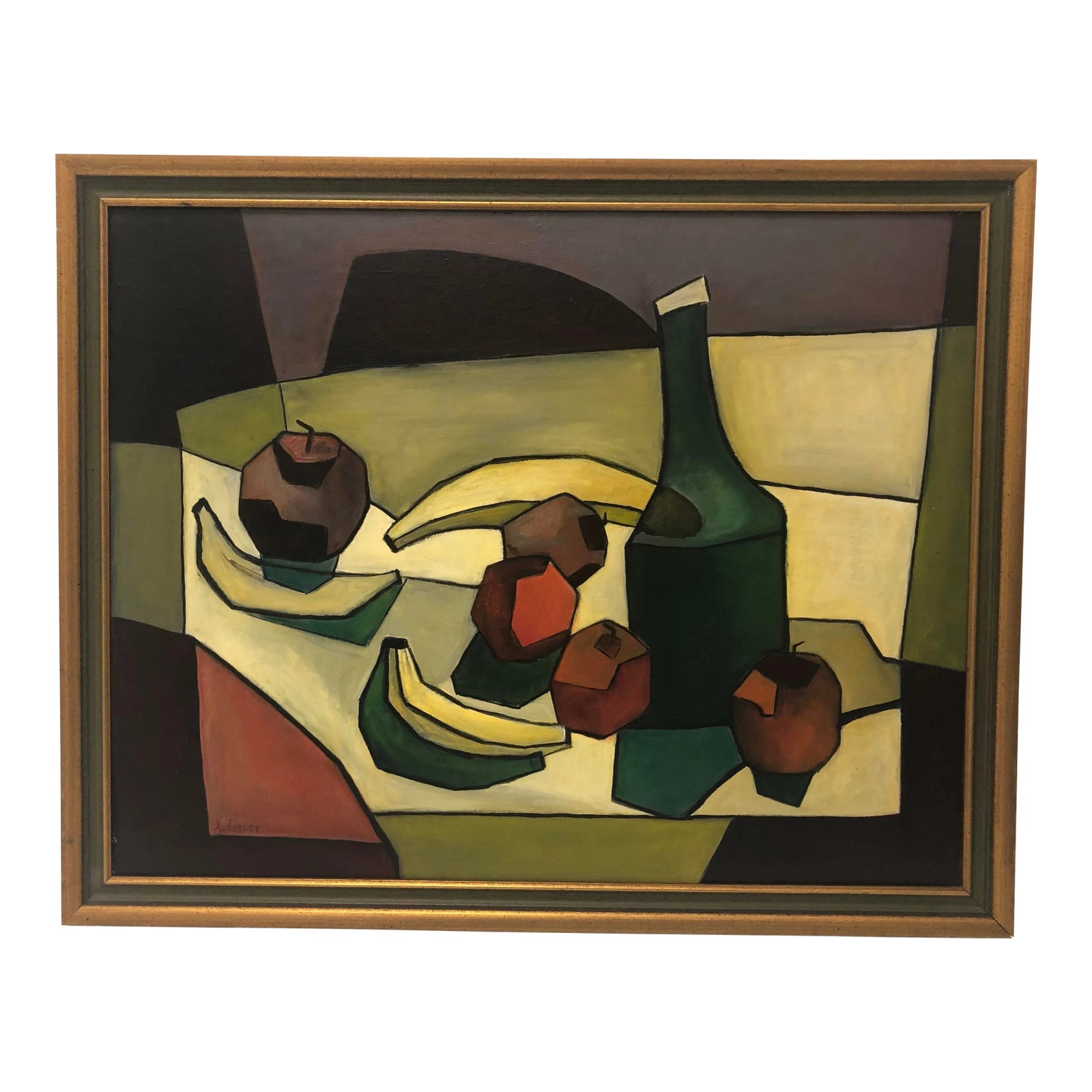 1970s Still Life With Green Bottle Painting | Chairish