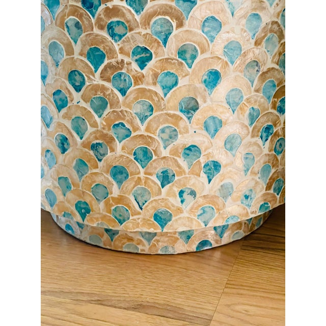 Pair of Capis Shells Peacock Round Side Tables | Chairish