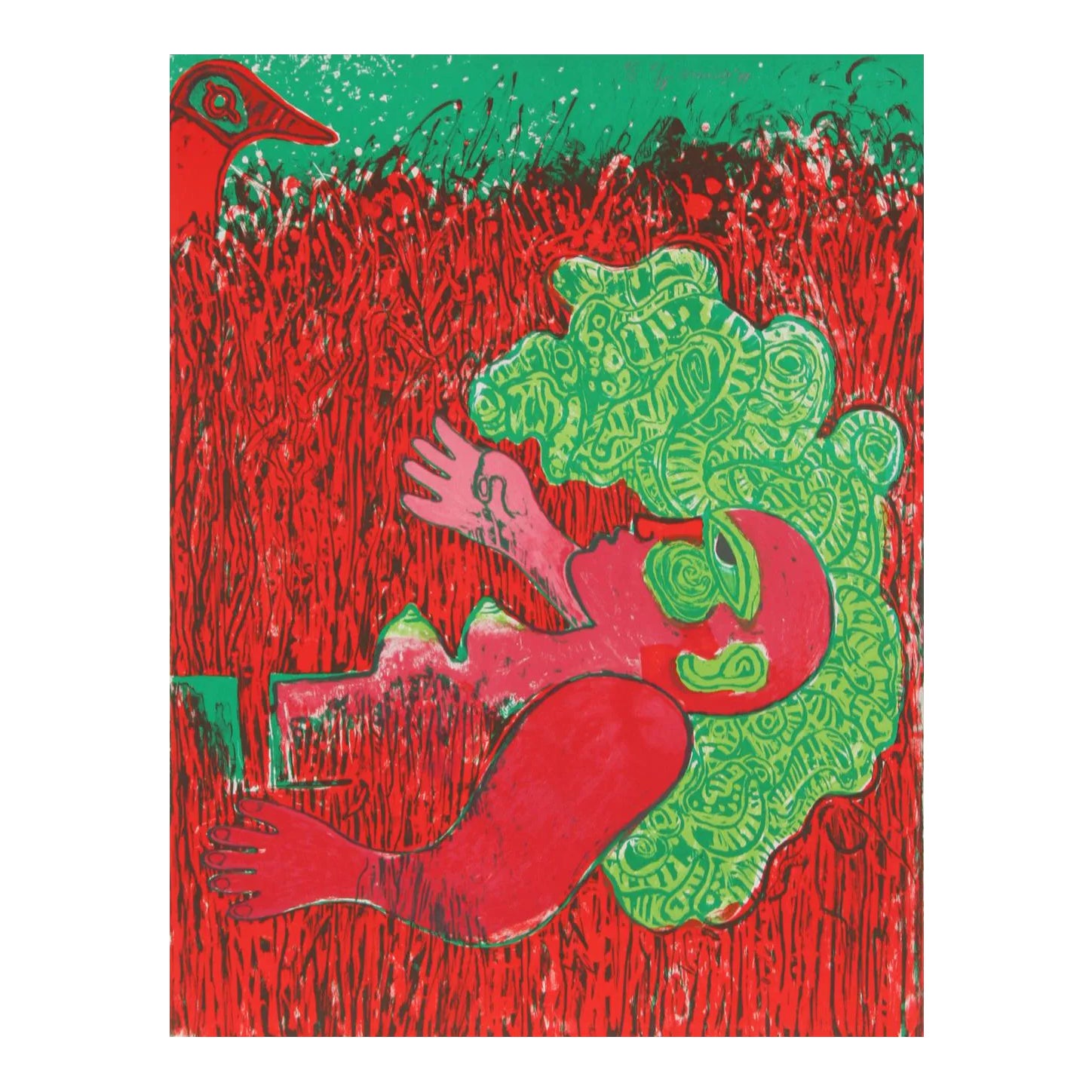 Dans l'infinie verticalite de l'herbe la femme, Lithograph by Corneille ...