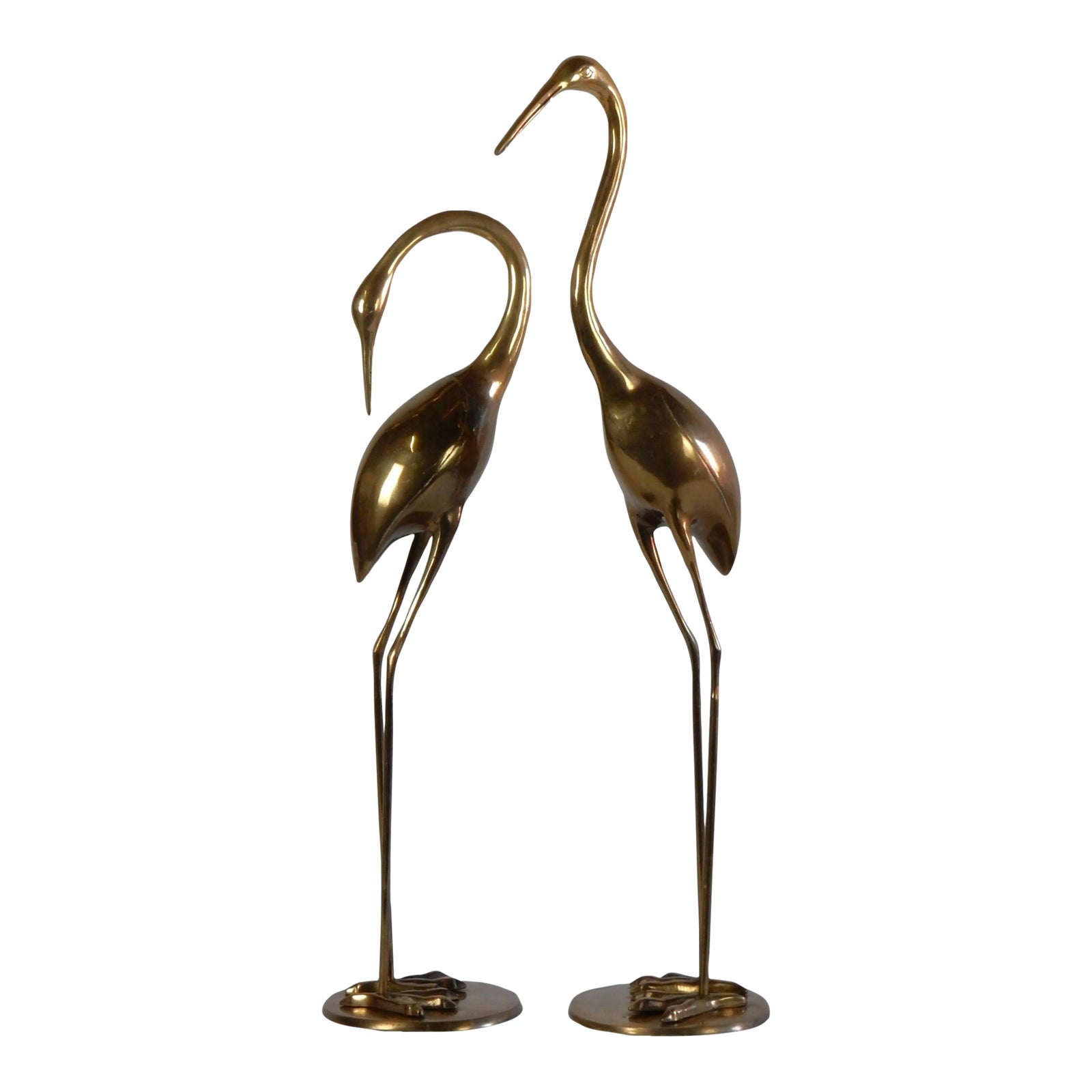Hollywood Regency Large Brass Egret or Crane Floor Sculptures | Chairish