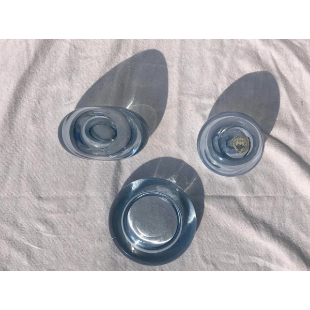 Set of Three Midcentury Blue Crystal Pieces by Holmegaard | Chairish