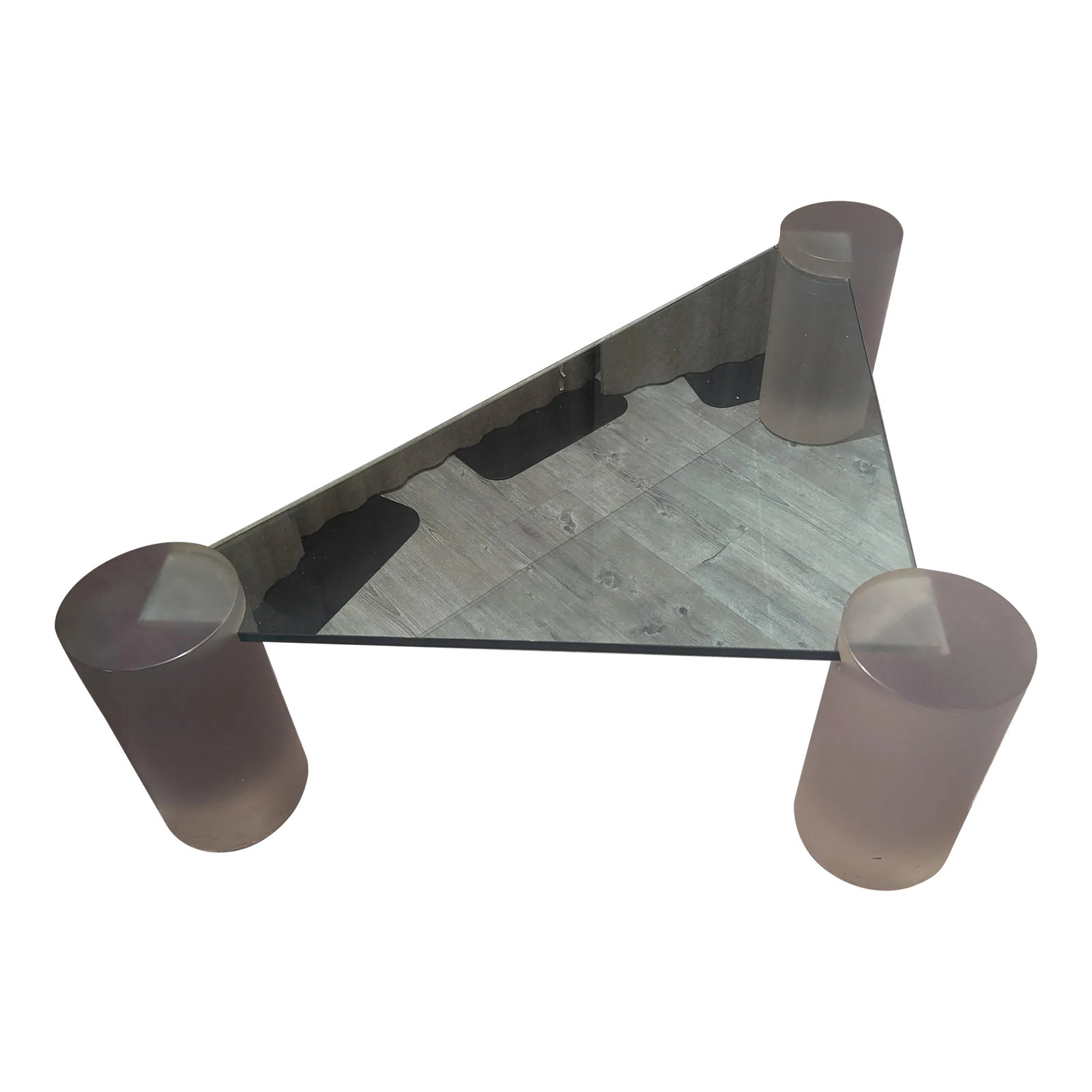 1980s Triangle Lucite and Glass Coffee Table in the Manner of Karl ...