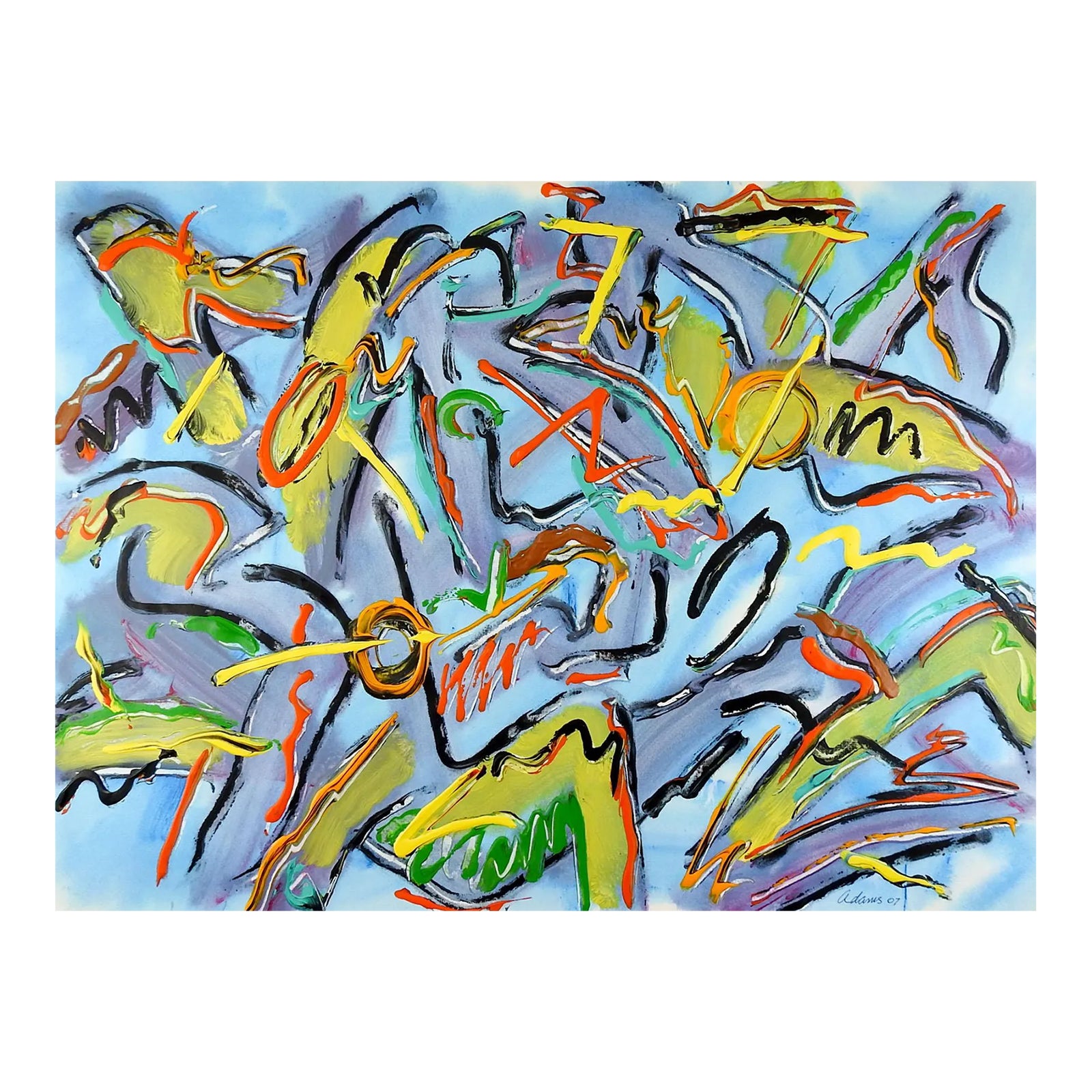 Abstract Expressionist Jerry Adams Graffiti Painting on Paper | Chairish