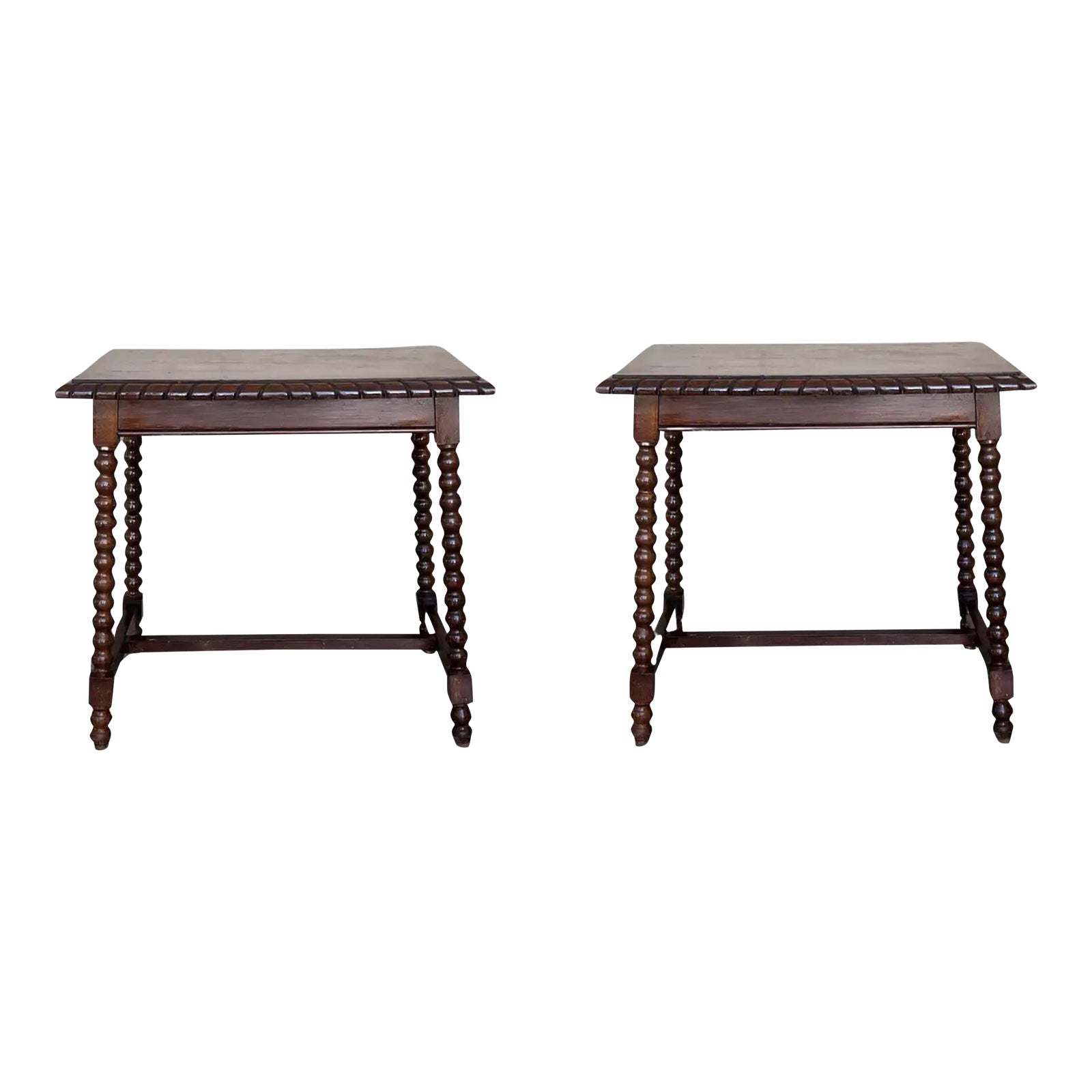 Pair of Spanish Side Table With Carved Edges and Turned Legs | Chairish