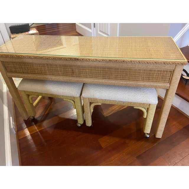 Vintage Henry Link Wrapped Wicker Console Entry Table With Two ...