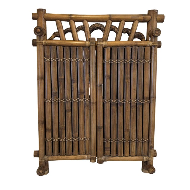 Vintage Boho Coastal Bamboo Mirror With Doors | Chairish