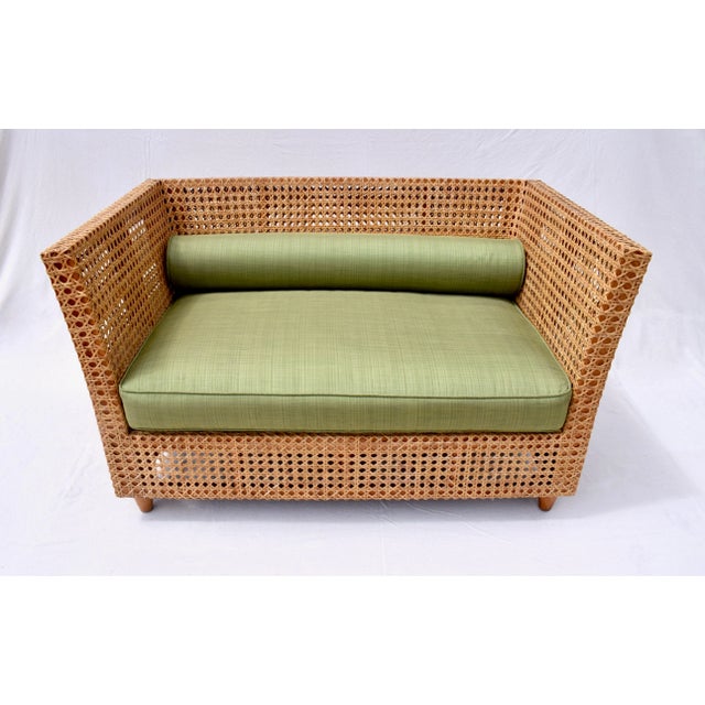 Organic Modern Cane & Teak Settee | Chairish