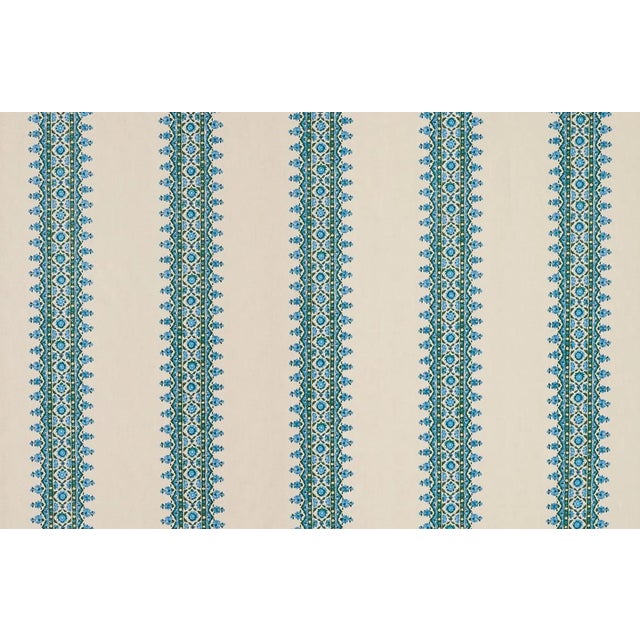 Peter Dunham Blue Green Isfahan Stripe Linen Fabric- 2 Yards | Chairish
