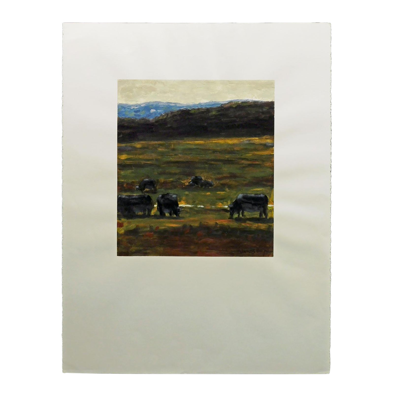 James Thorpe Cows Come Home Hand Signed Acrylic Landscape | Chairish