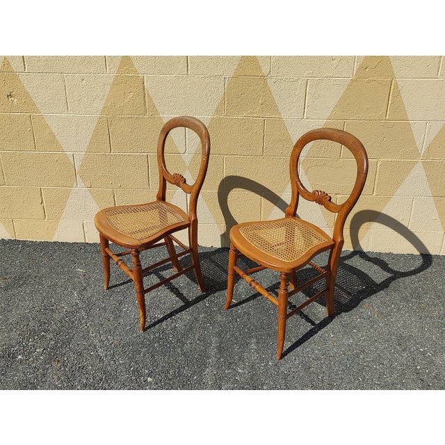 Late 19th Century Vintage Victorian Inlaid Chairs With Wicker Seats ...