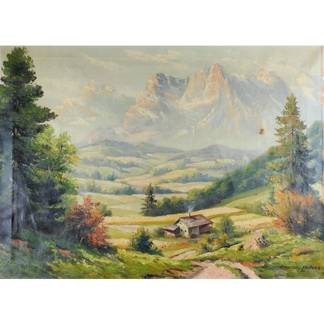 Mid 20th Century Mountain Valley Oil Painting | Chairish