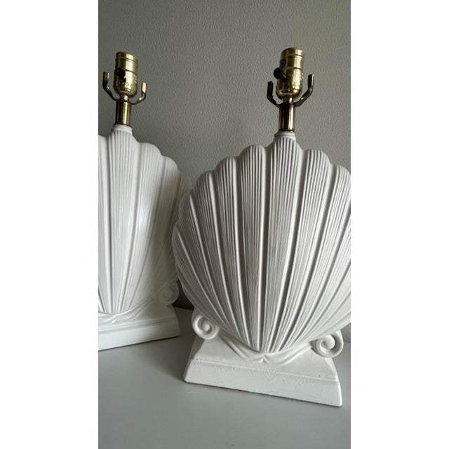Vintage Plaster Seashell Scallop Lamps - a Pair | Chairish