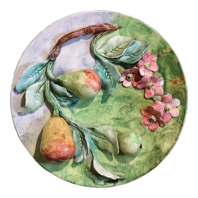 19th Century French Hand-Painted Barbotine Faience Wall Plate Stamped ...