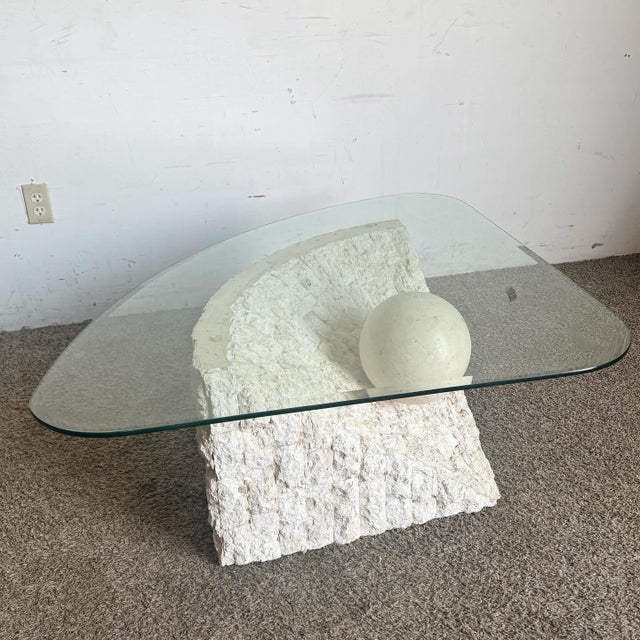 Postmodern Tessellated Stone Triangular Glass Top Coffee Table | Chairish