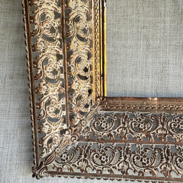 Hollywood Regency Ormolu and White Washed Metal Filigree Picture Frame ...