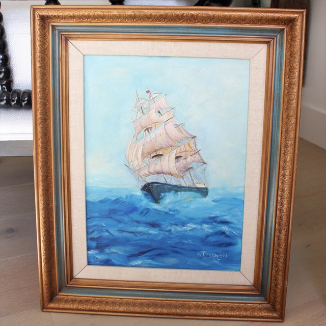 Framed 1960's Coastal Ship Sea Scape Oil Painting | Chairish