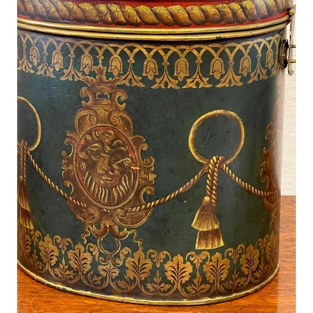 Antique English Regency Style Lion Motif Oval Tole Box | Chairish