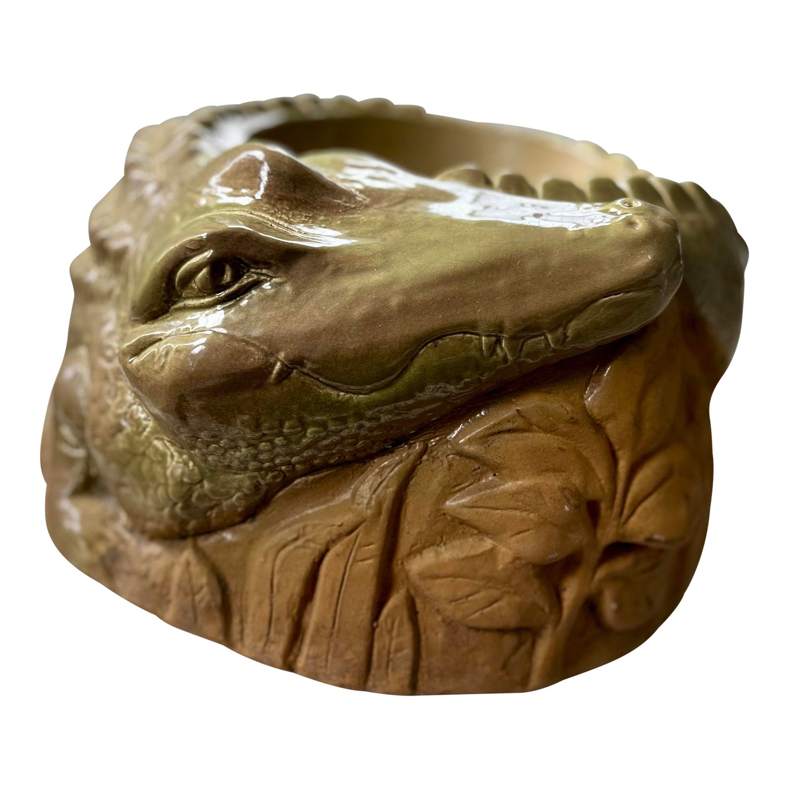 Vintage Glazed Terracotta Alligator Planter | Chairish