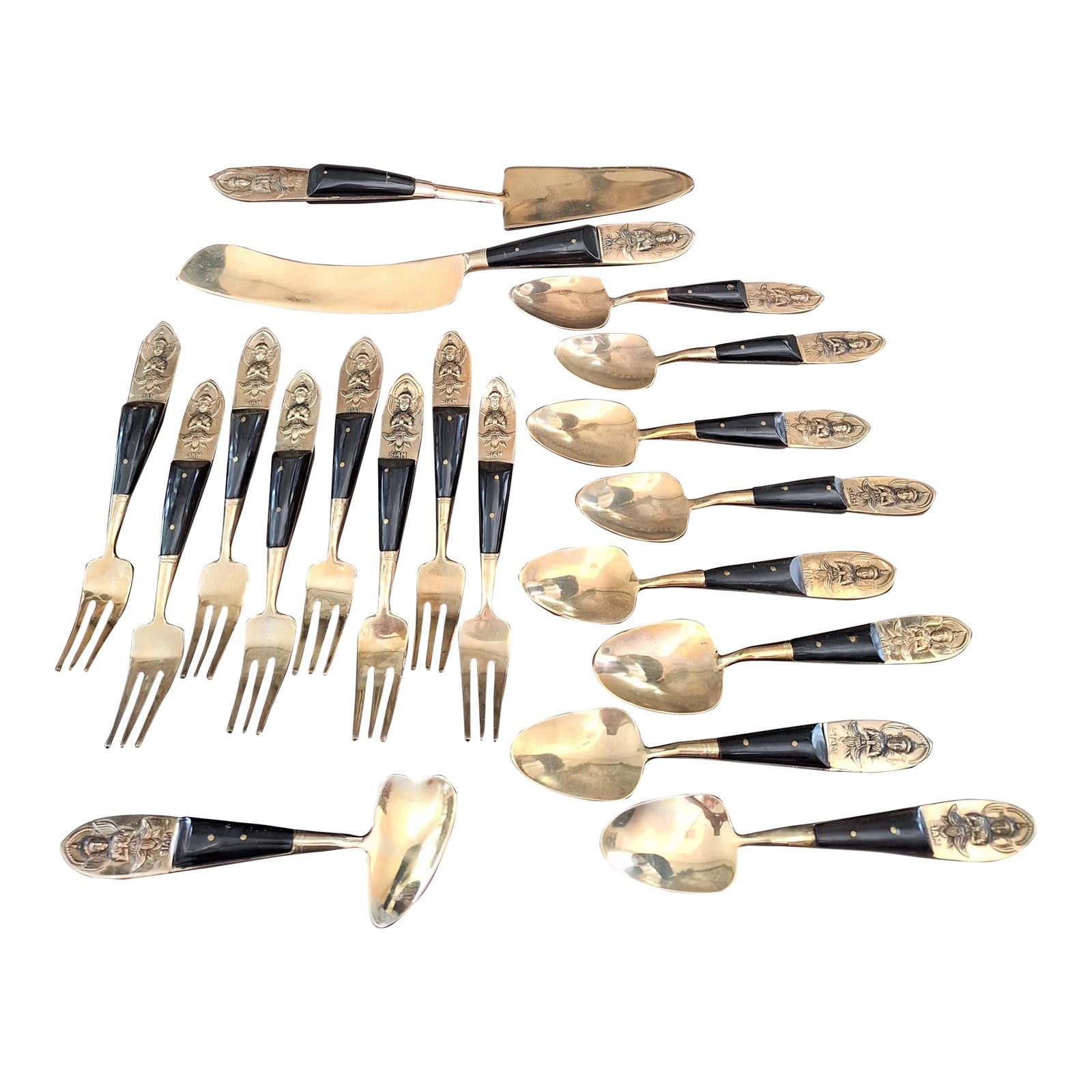 Mid Century Siam Dessert Utensil Set for 8 - 20 Pieces | Chairish