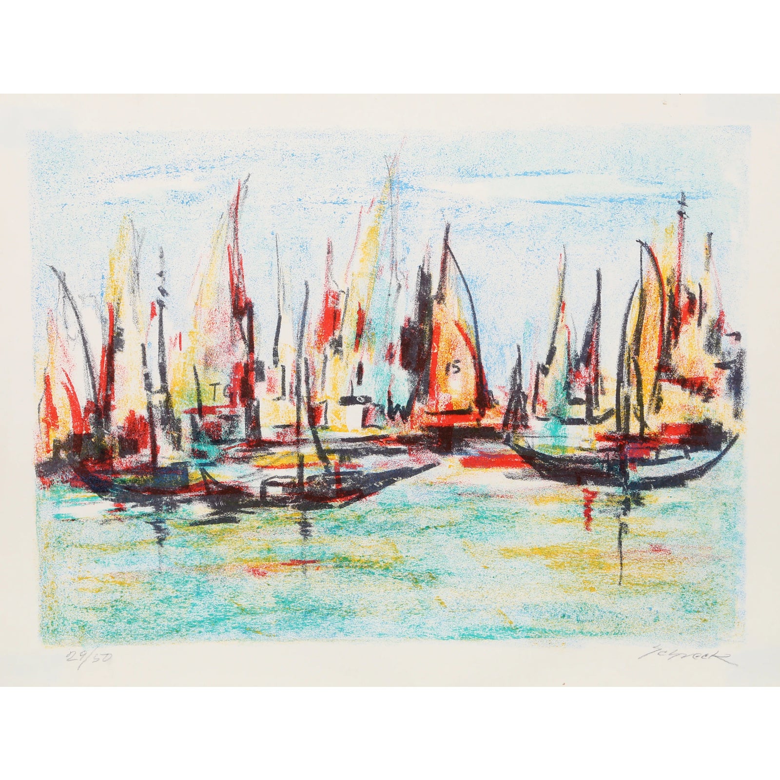 Michael Schreck Lithograph - Sailboat Race | Chairish