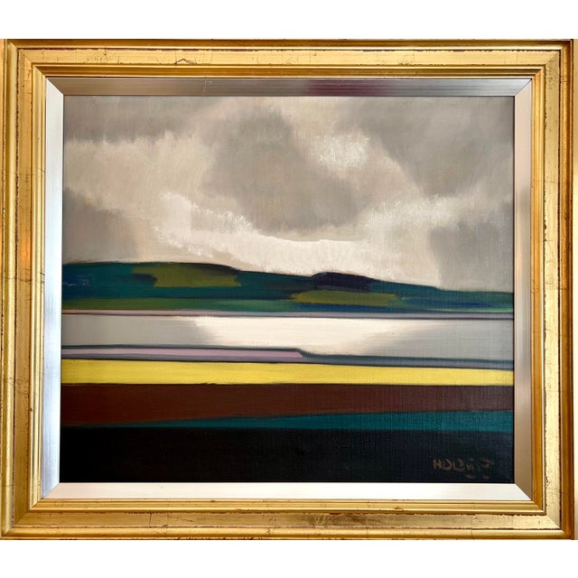 Mid 20th Century “Cloudy Reflection” Midcentury Modern Oil Painting by ...