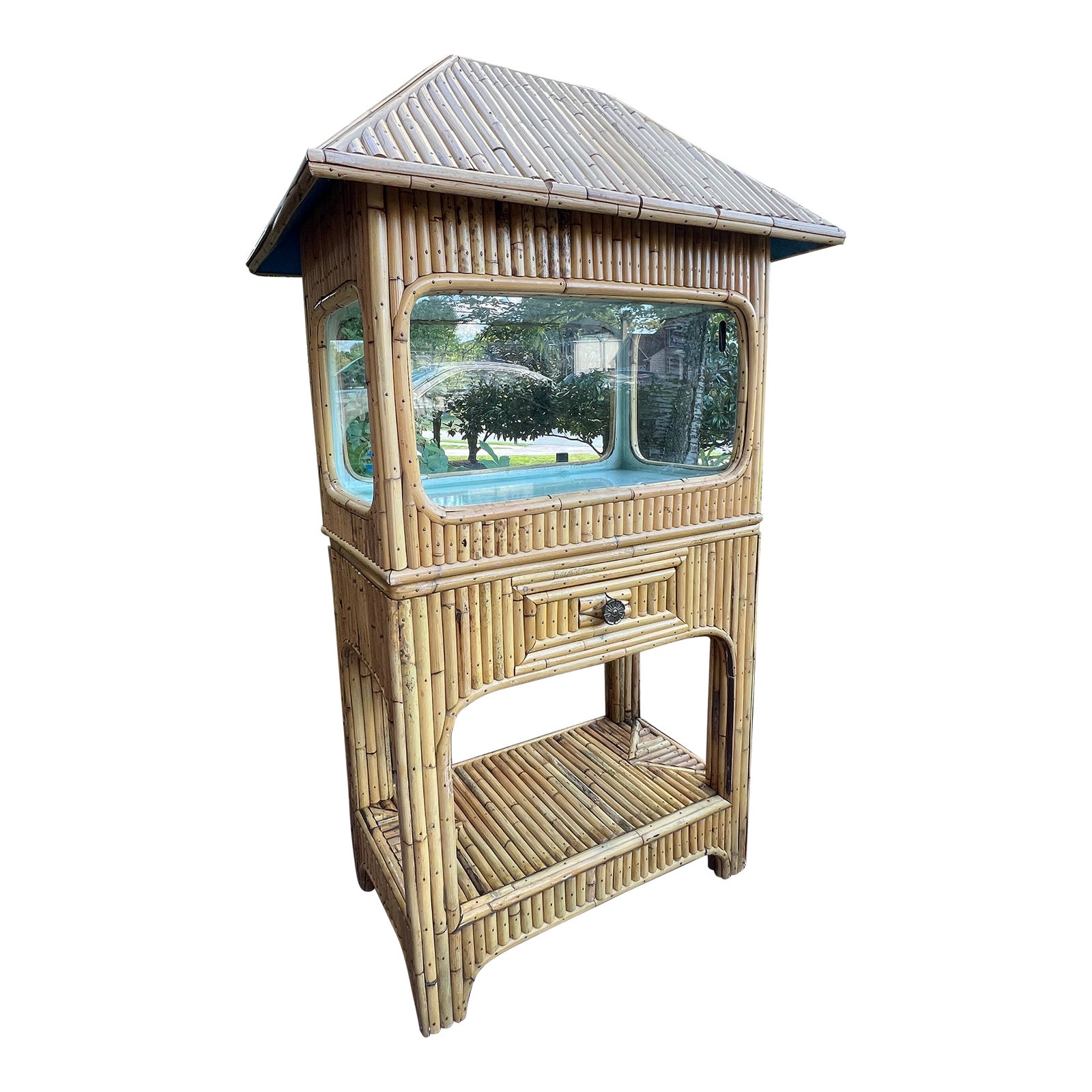 Vintage Mid 20th Century Split Reed Bamboo or Rattan Tikki Fish Tank or ...