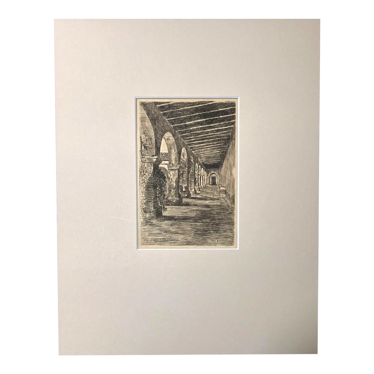 Harold John (H.J.) Brothers Etching: "San Juan Capistrano" in 14x11 Mat ...