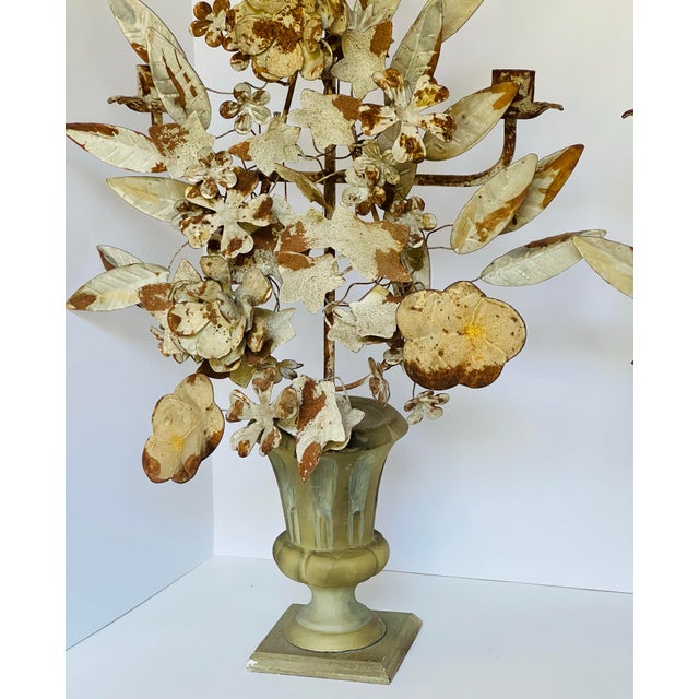 Anthropologie Altar Tole Flower Garland in Urn Candlesticks a Pair ...