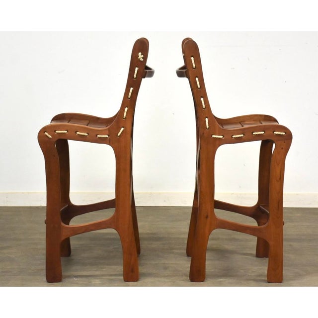 1970s Cherry Modern Counter Stools - a Pair | Chairish