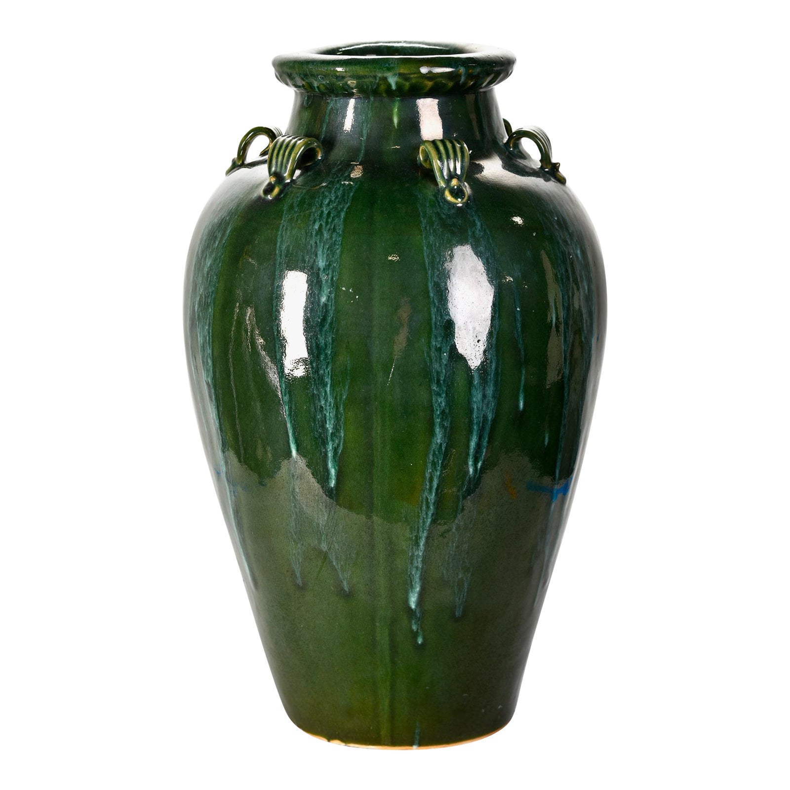 Extra Large Mid Century Green Drip Glaze Ceramic Floor Vase | Chairish
