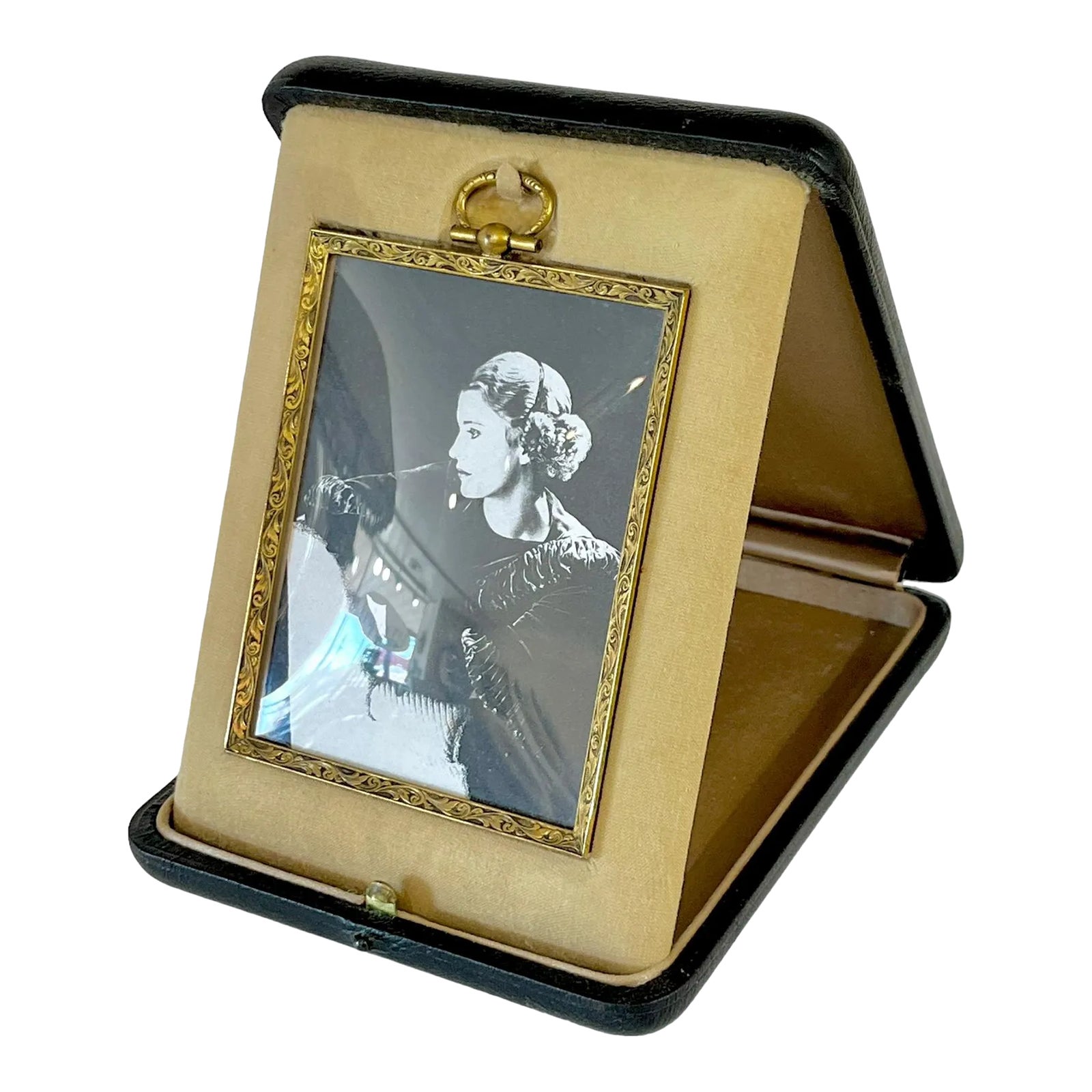 Antique Brass Travel Picture Frame in Easel Case | Chairish