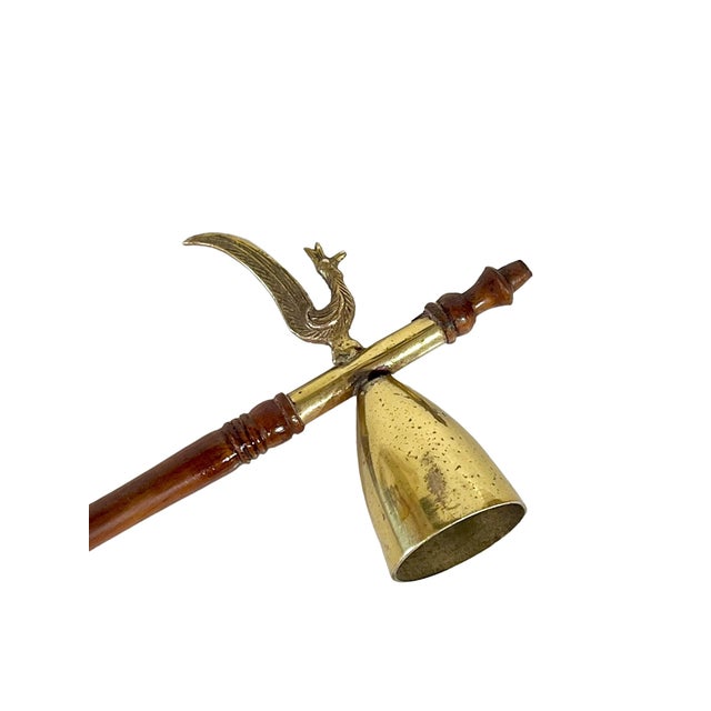 Vintage English Wood and Brass Rooster Candle Snuffer | Chairish
