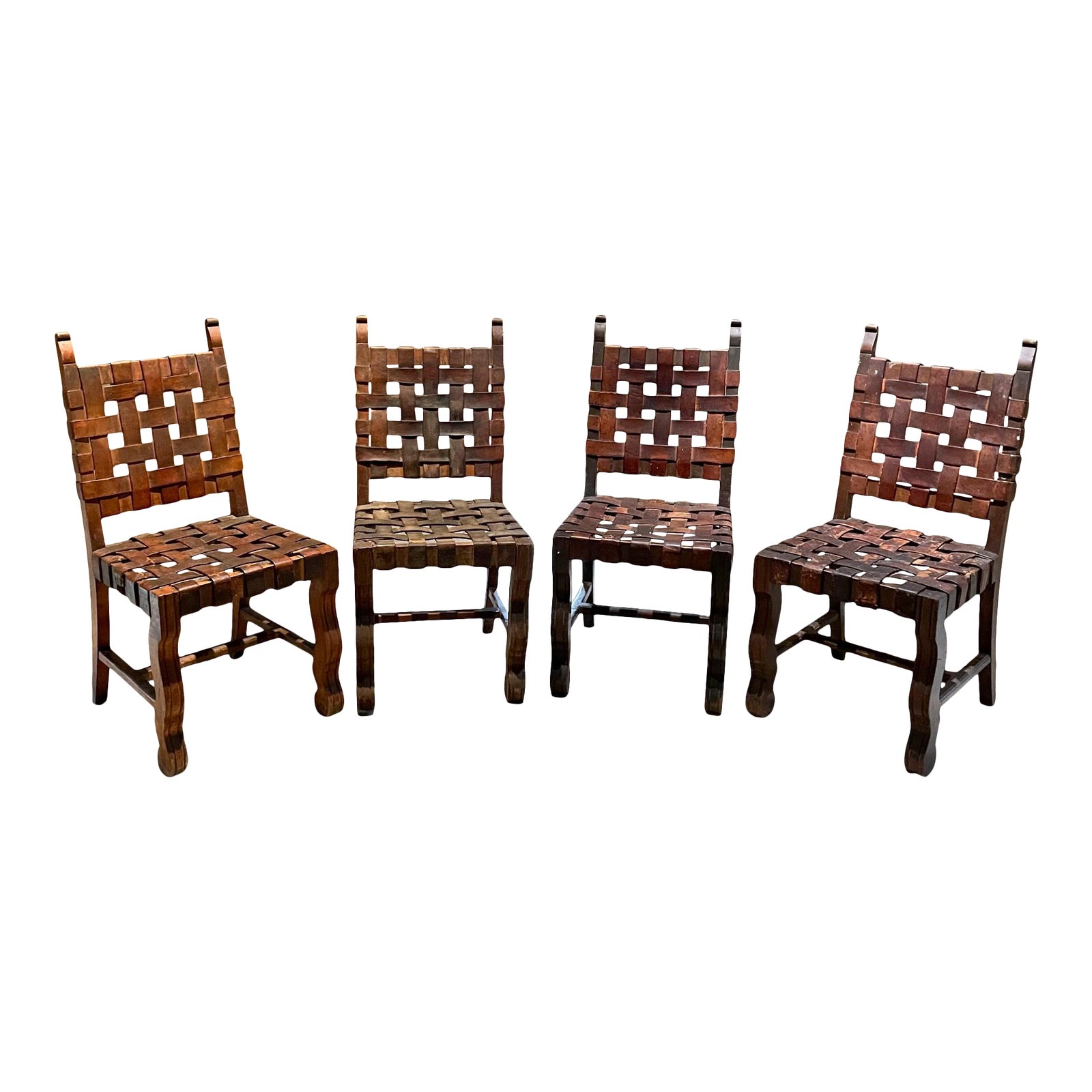 1950s Rustic Leather Strap Chairs Hermanos Soto Mexico | Chairish