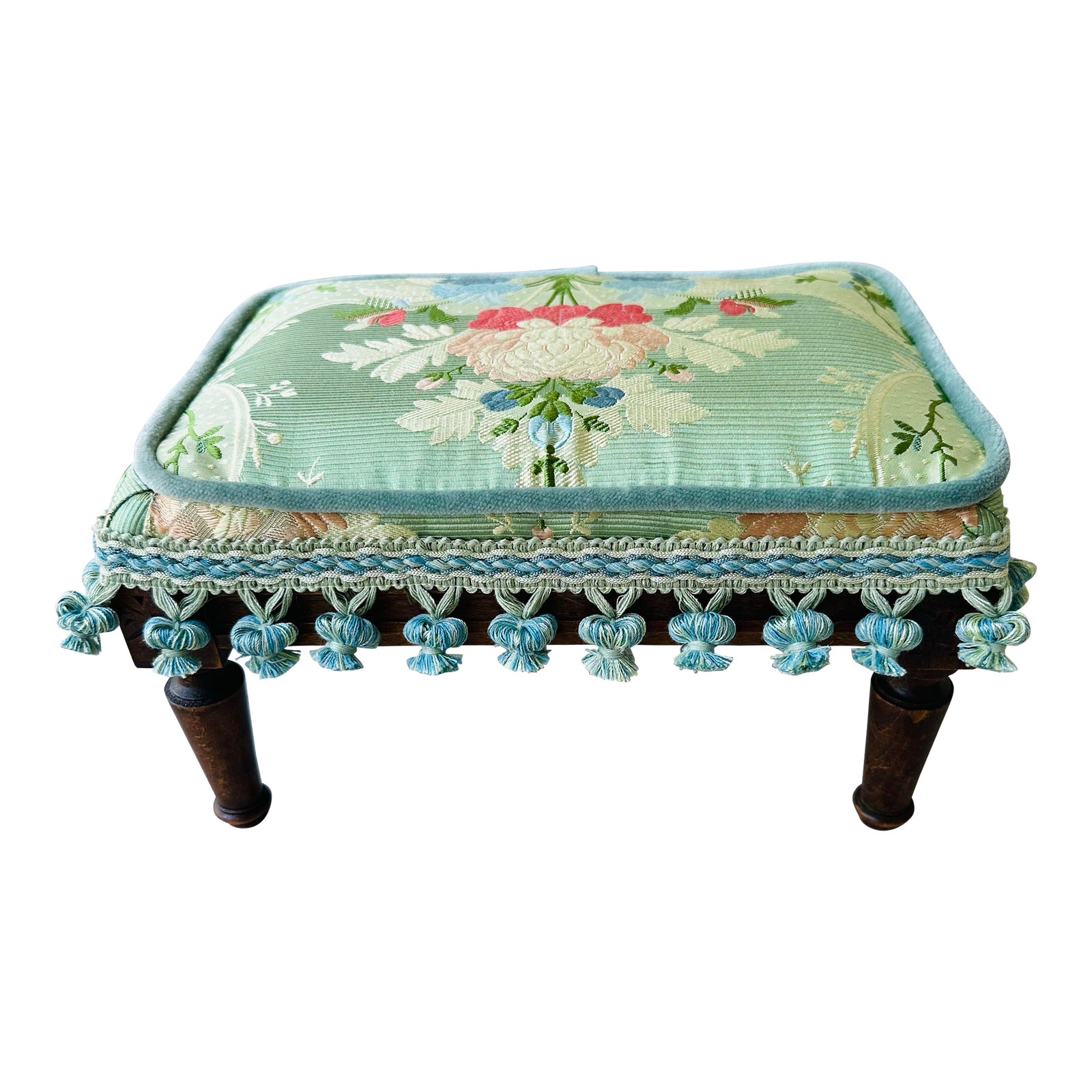 Custom Upholstered Antique French Footstool | Chairish