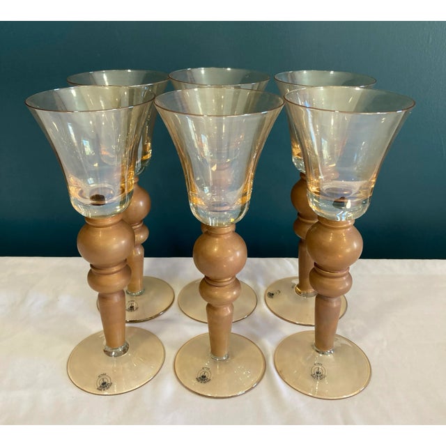 Vintage Bombay Glass Wine Glasses With Gold Bases- Set of 6 | Chairish