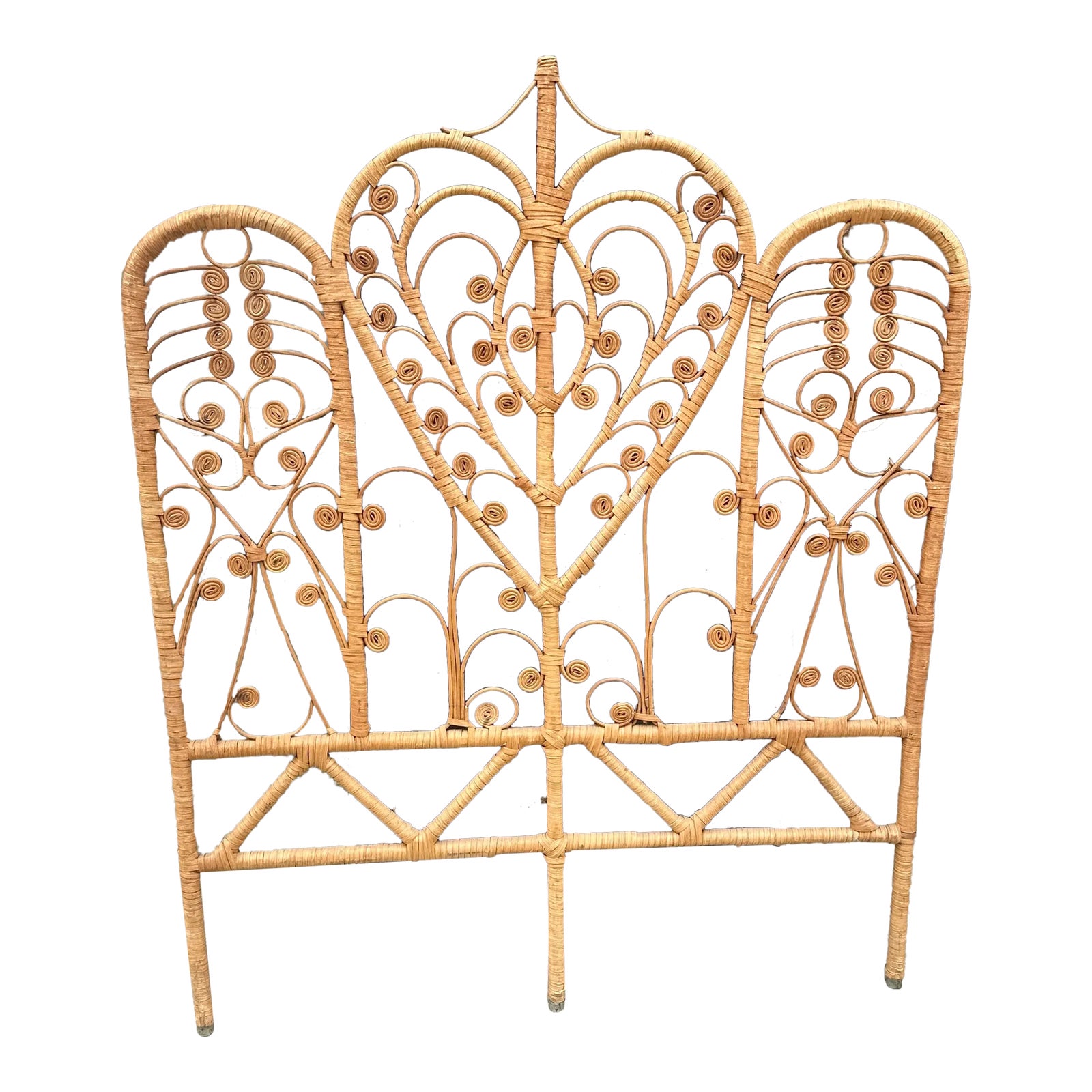 1970s Wicker Twin Headboard With Heart Details | Chairish