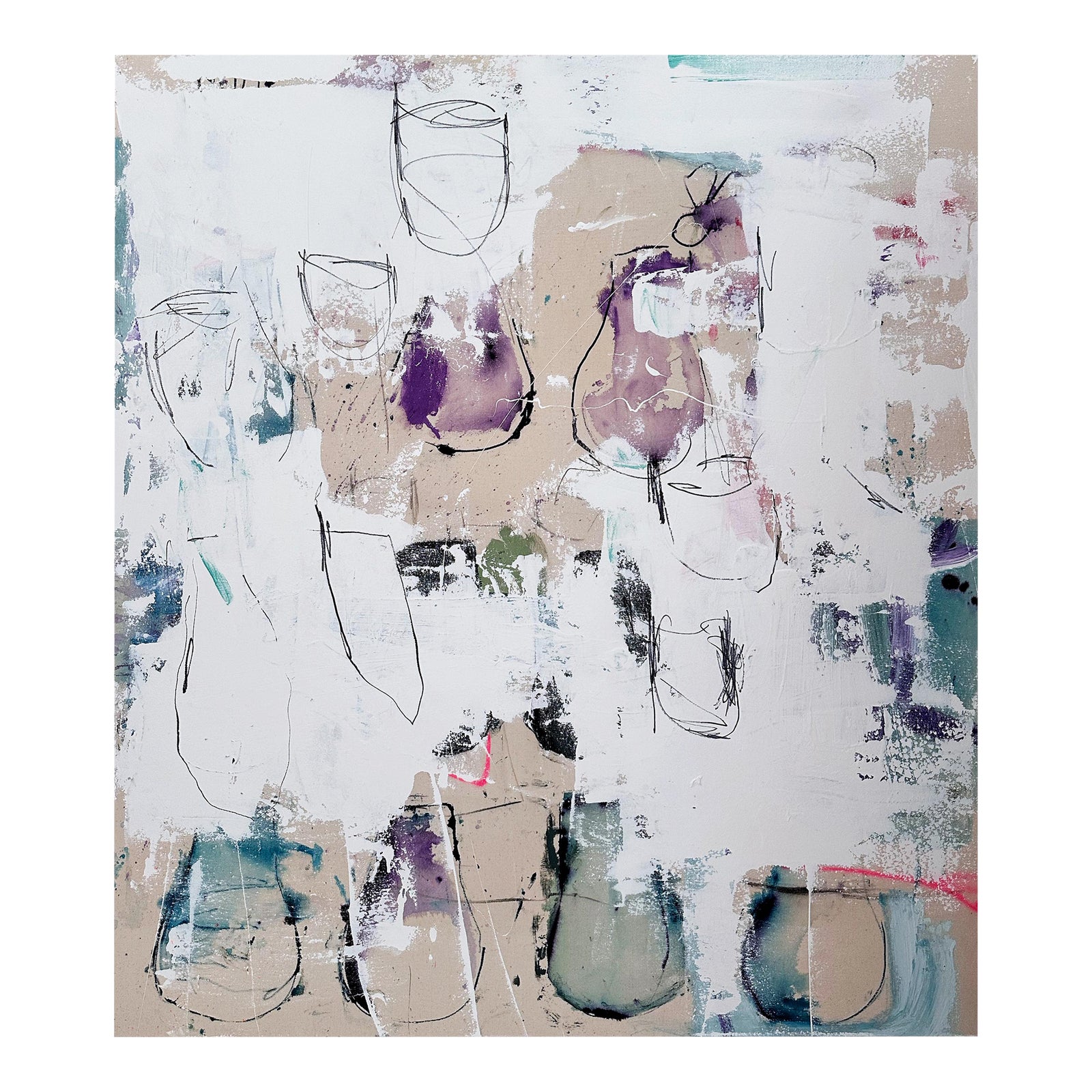 Contemporary Abstract Acrylics, Ink, Spray Paint, Marker on Raw Canvas ...