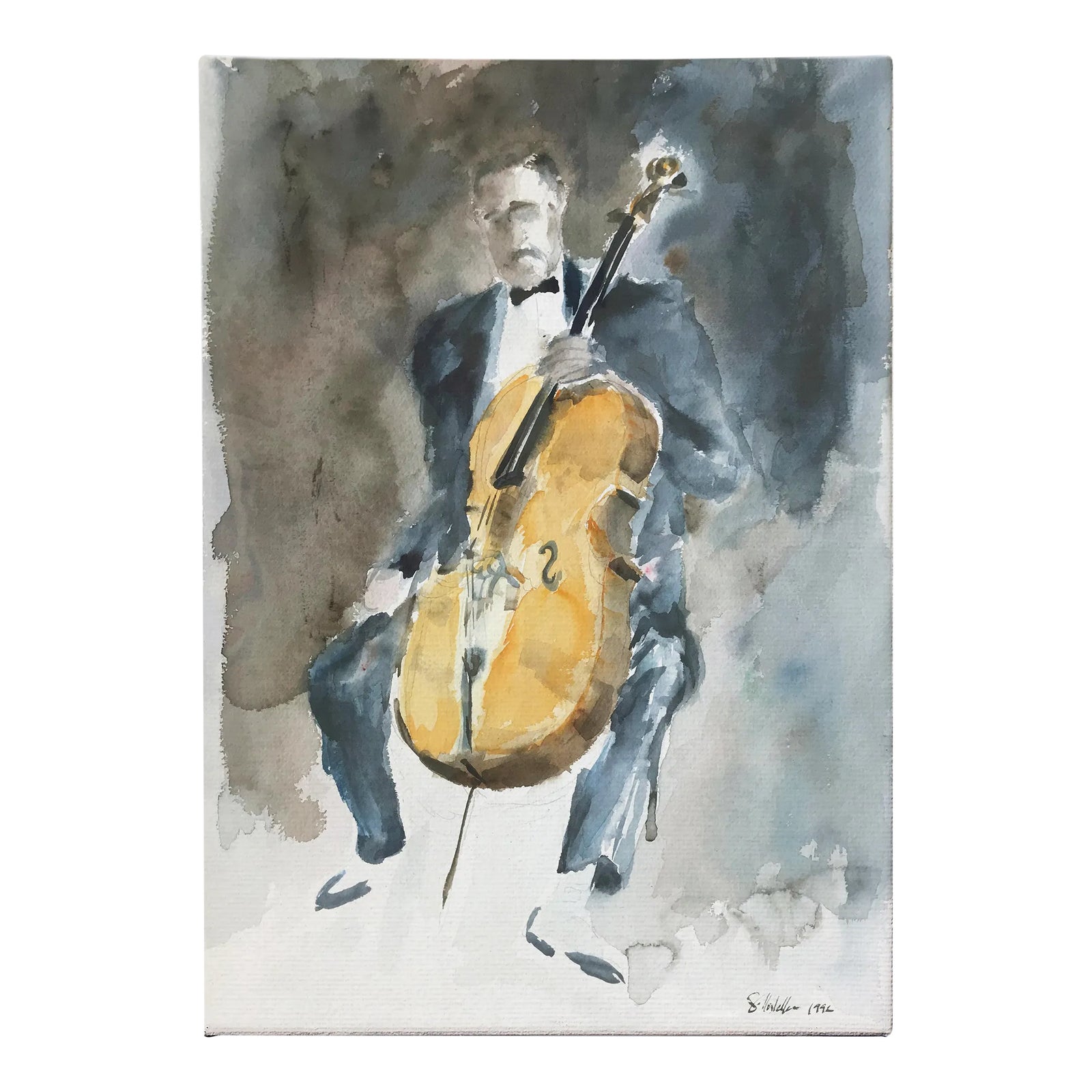 "Cello Man" Contemporary Expressionist Musician Figurative Print | Chairish