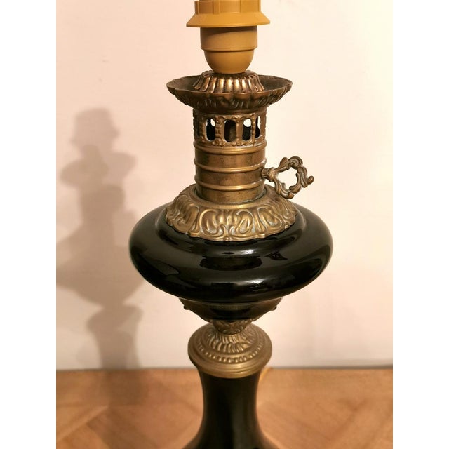 Black Opaline Glass Oil Lamps With Lamp Shades - a Pair | Chairish