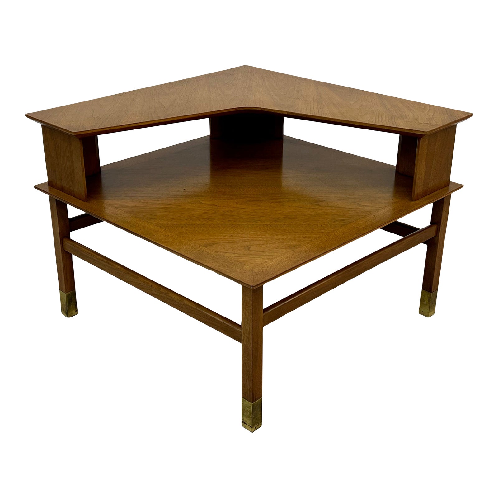 Mid-Century Modern Step-Up Corner Table / End Table With Brass Capped ...