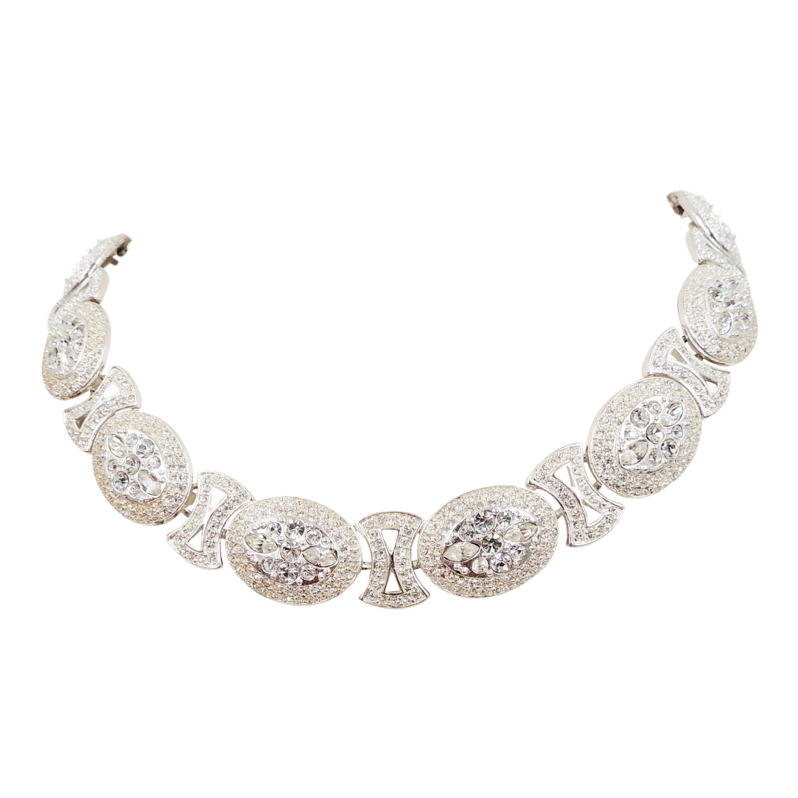 Napier "Crystal Ice" Rhodium Plate Rhinestone Collar Necklace, 1995 ...
