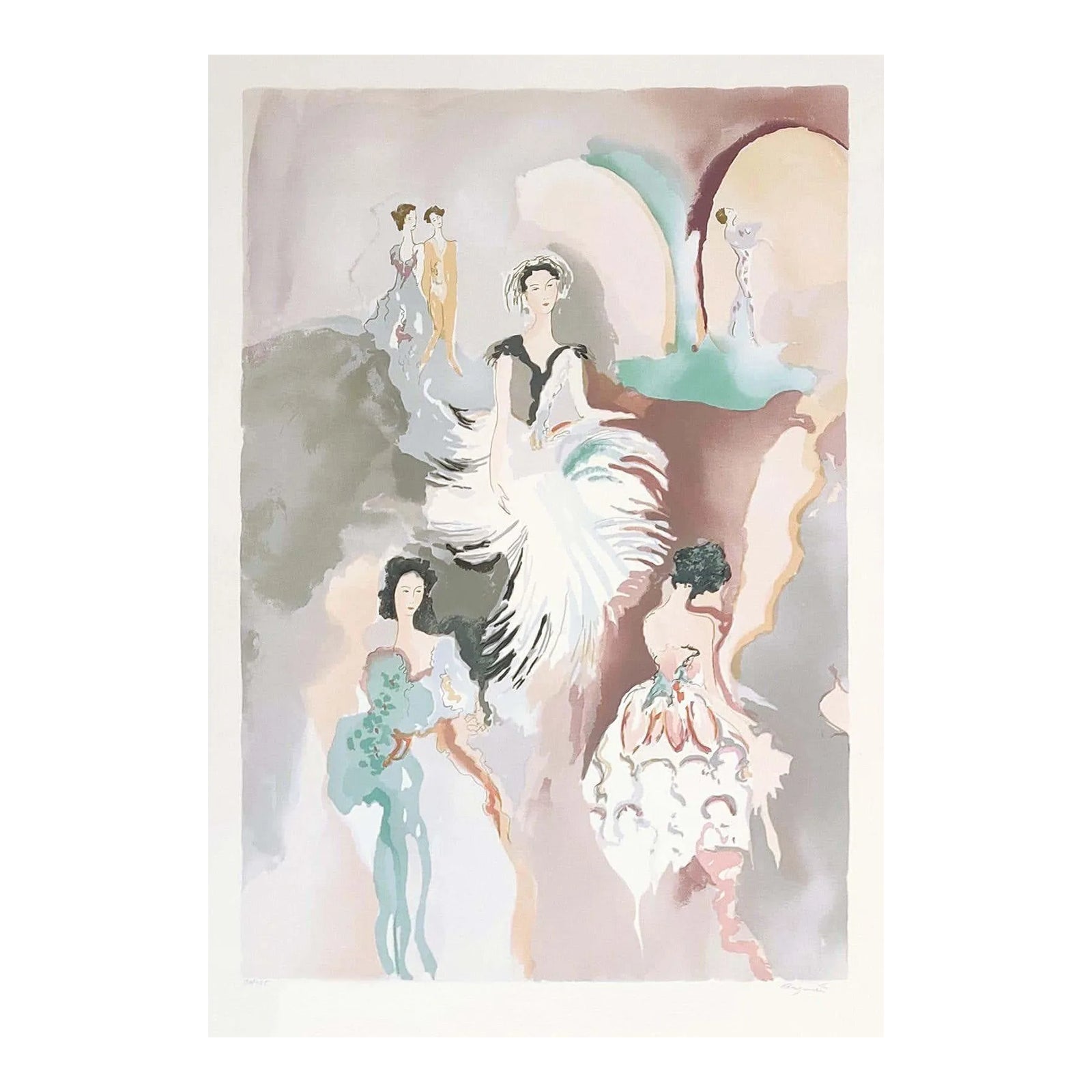 1980s "Ballet Visions (Plate 1)" Abstract Figurative Numbered Serigraph ...