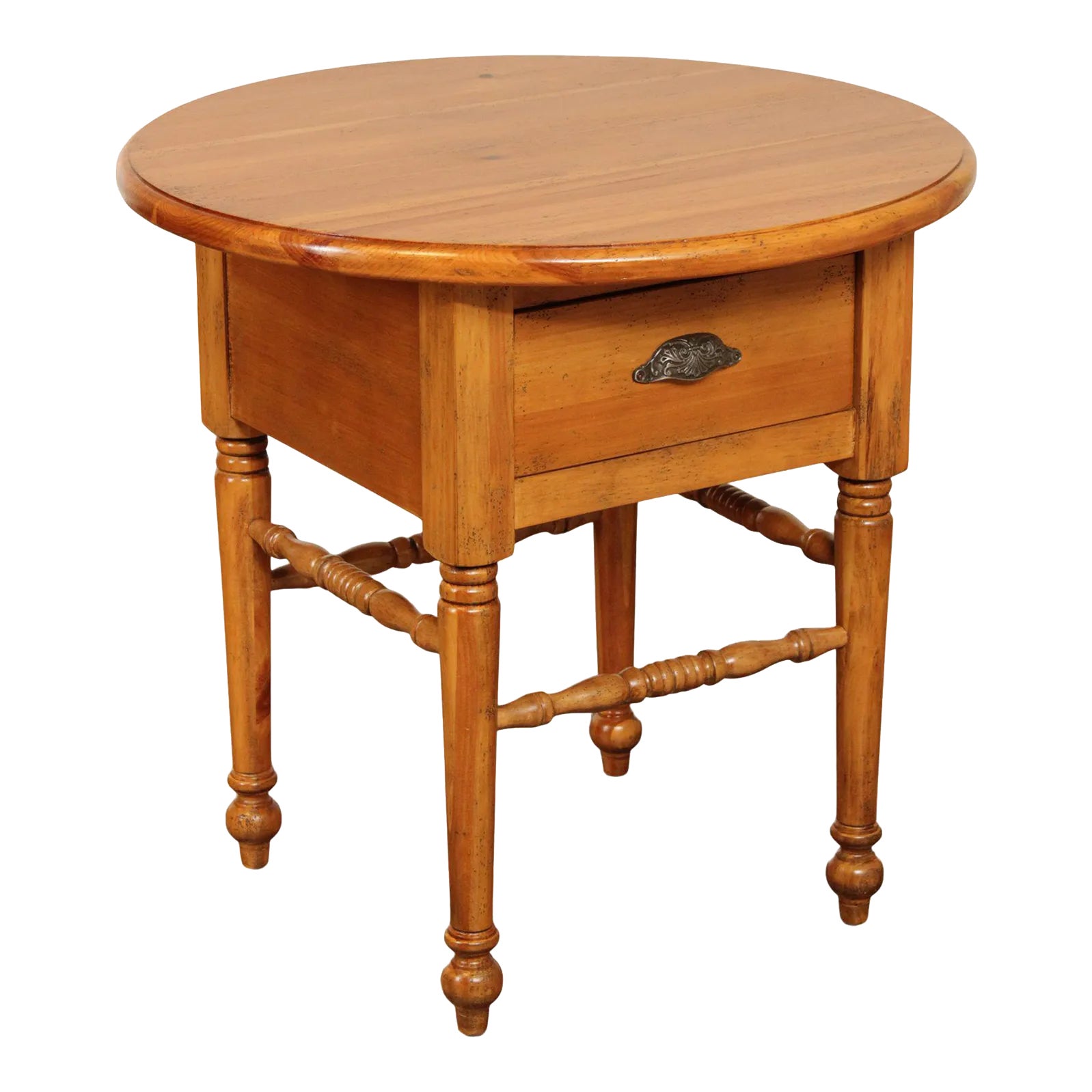 Eddy West Round Pine One Drawer Side Table | Chairish
