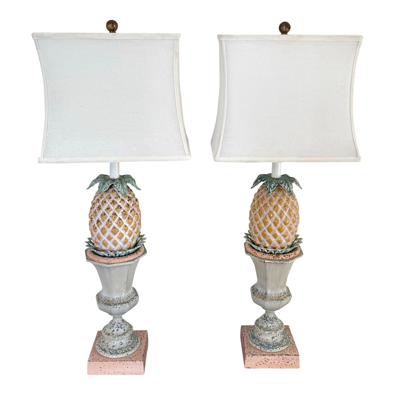 Pineapple Motif Tole Table Lamps: A Pair | Chairish