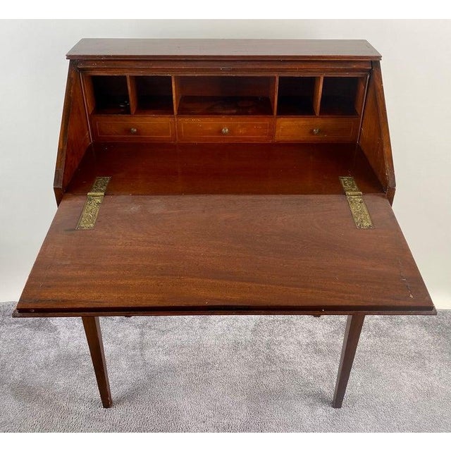 Antique English Edwardian Mahogany Inlaid Secretary Slant Front Desk ...