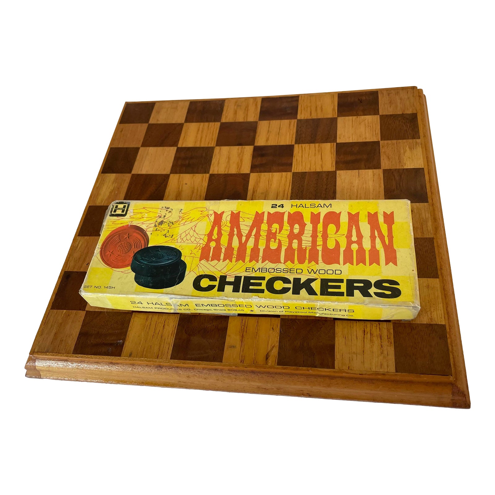 Vintage Wooden Checkers Game Board and Pieces | Chairish