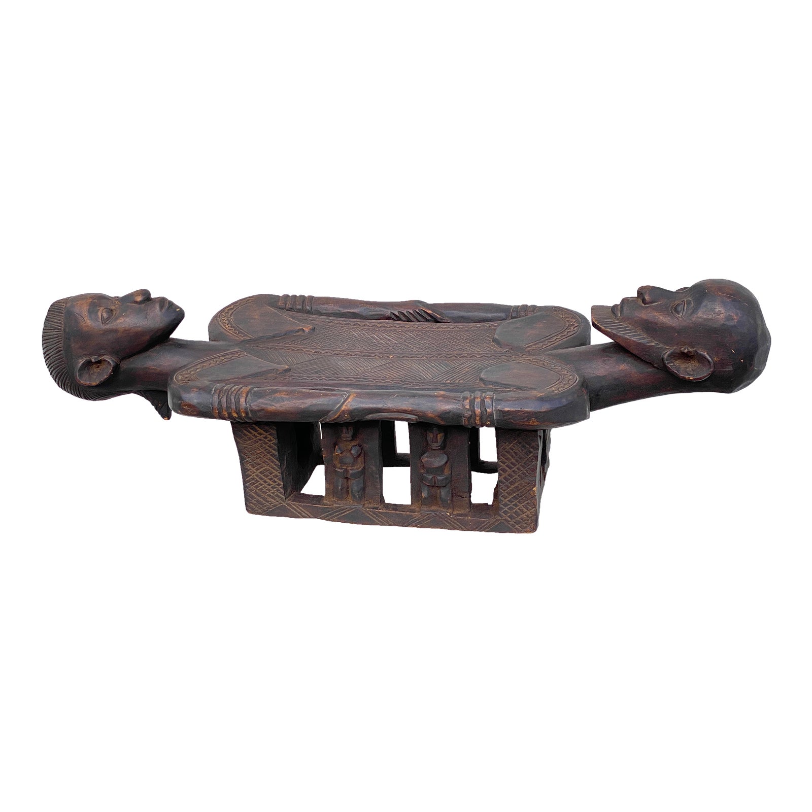 20th C. African Dogon Carved Wood Marriage Stool | Chairish