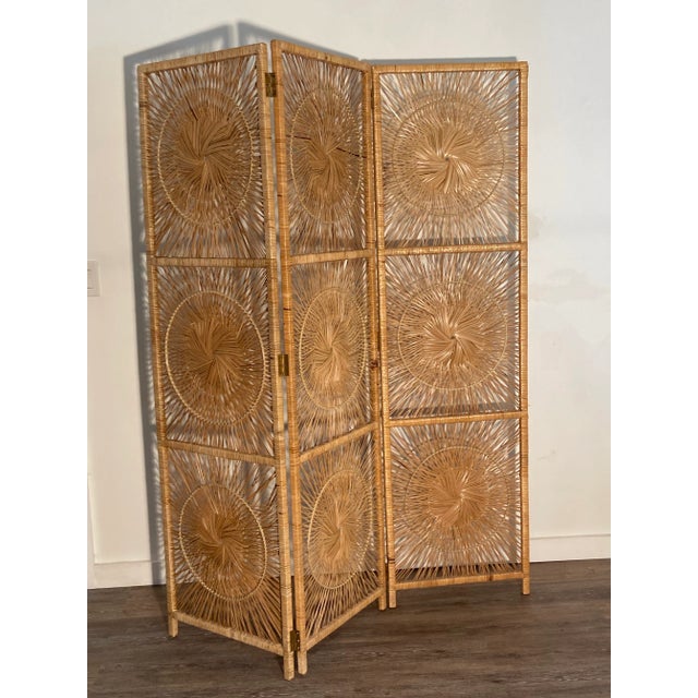 Wicker Screen Room Divider Rattan Three Panel Star Burst Sunburst ...