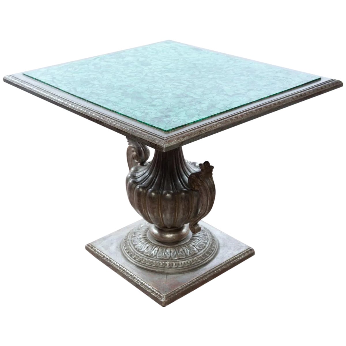 French Malachite Table W/Silver Gilt Carved Base | Chairish