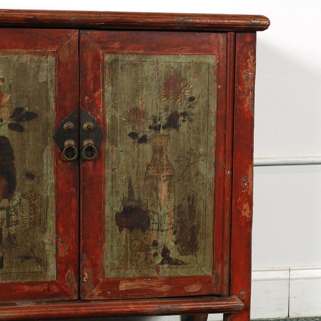 Antique Chinese Painted Elm Hall Cabinet | Chairish